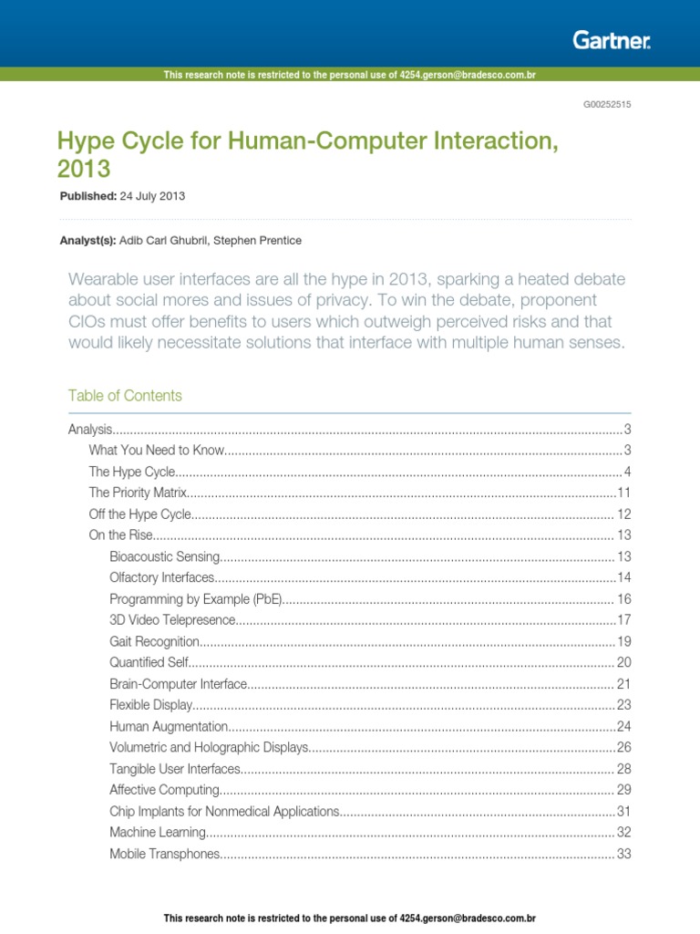 Hype Cycle For Humancomputer 252515 Download Free Pdf Humancomputer Interaction Odor 