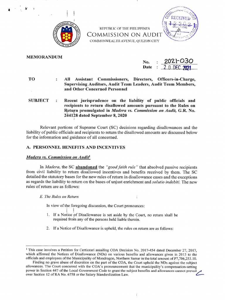 Coa Memorandum No. 2021-030 - 0001 | PDF