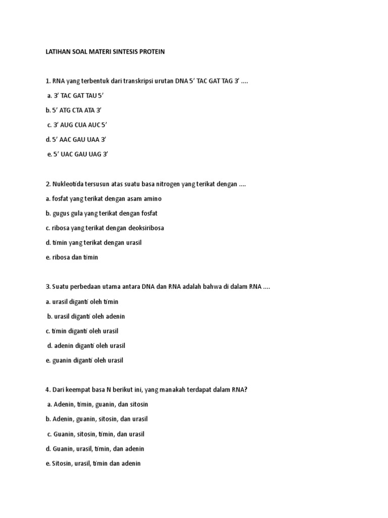 Latihan Soal Materi Sintesis Protein | PDF