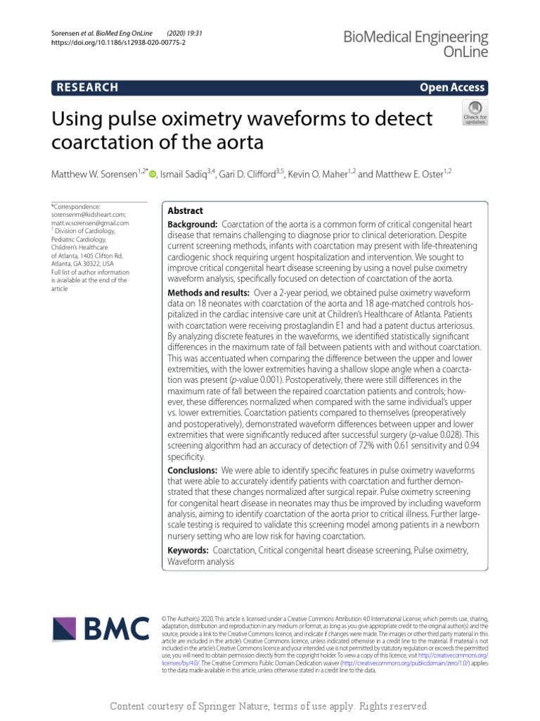 Using_pulse_oximetry_waveforms_to_detect_coarctati | PDF | Pulse | Aorta