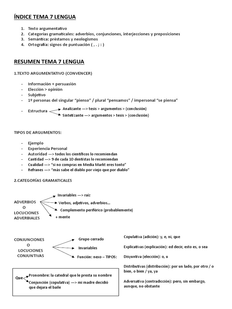 Texto Argumentativo y Gramática en Lengua | PDF | Adverbio ...