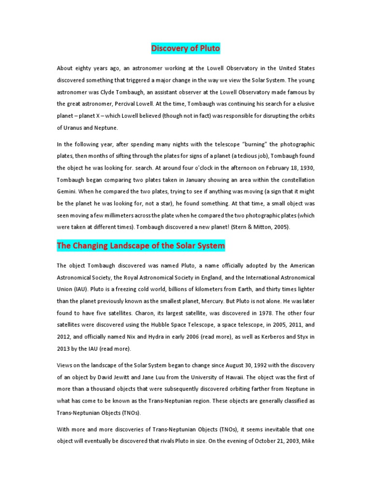 Discovery of The Planet Pluto | PDF | Pluto | Planets