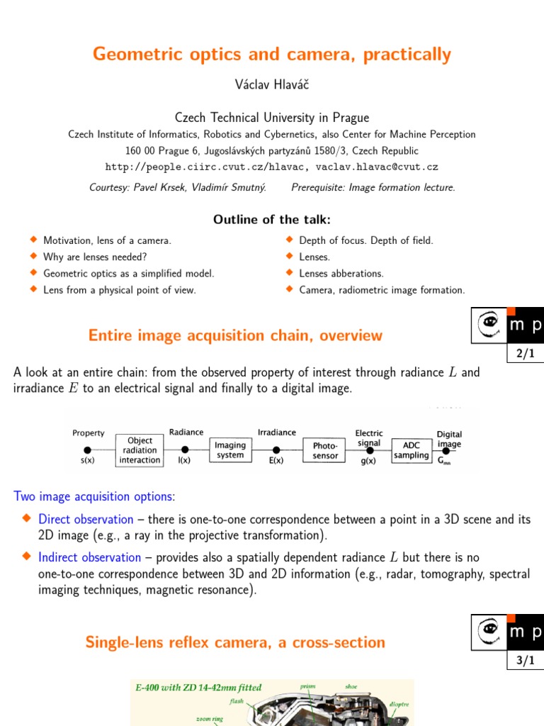 Geometric Optics and Camera, Practically - Hlavác | PDF | Aperture | Optics