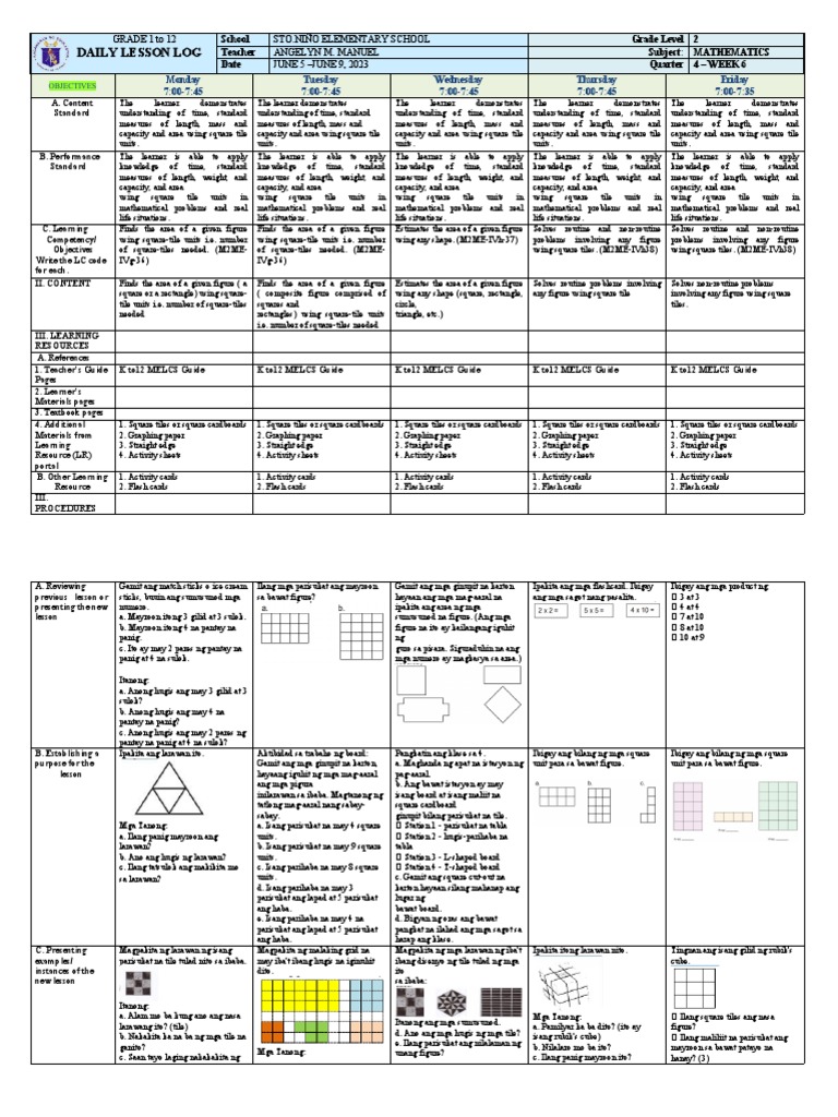 DLL Math Q4 W6 | PDF | Area | Rectangle
