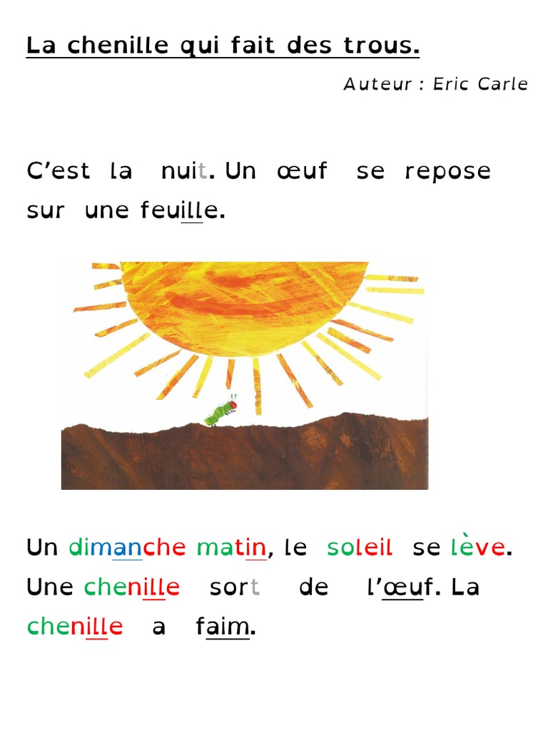 La Chenille Qui Fait Des Trous Simplifie Tapuscrit Sans Picto CP Dys | PDF