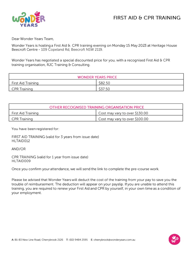 First Aid & CPR Training Letter | PDF