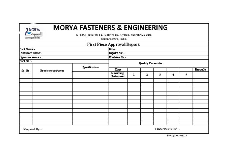 First Piece Approval Report Template | PDF