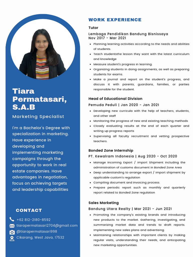 CV Tiara Permatasari (OHM Included) | PDF | Marketing | Teachers