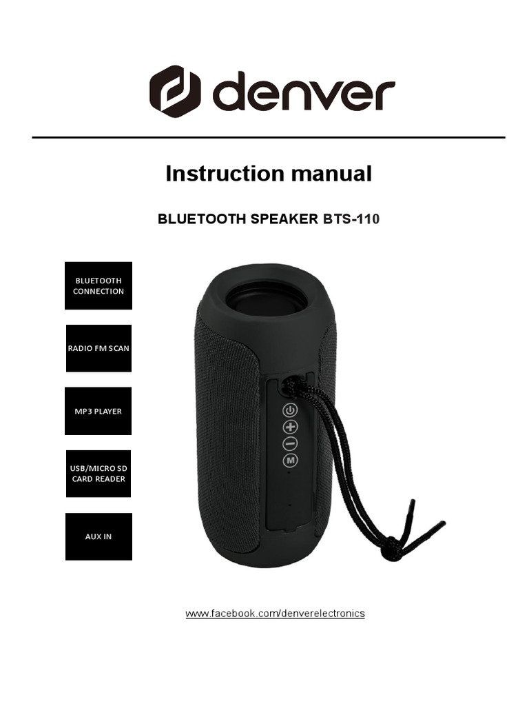 Denver Bts Bluetooth Speaker Manual | PDF | Bluetooth | Usb