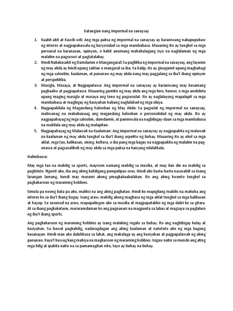 Katangian Nang Impormal Na Sanaysay | PDF