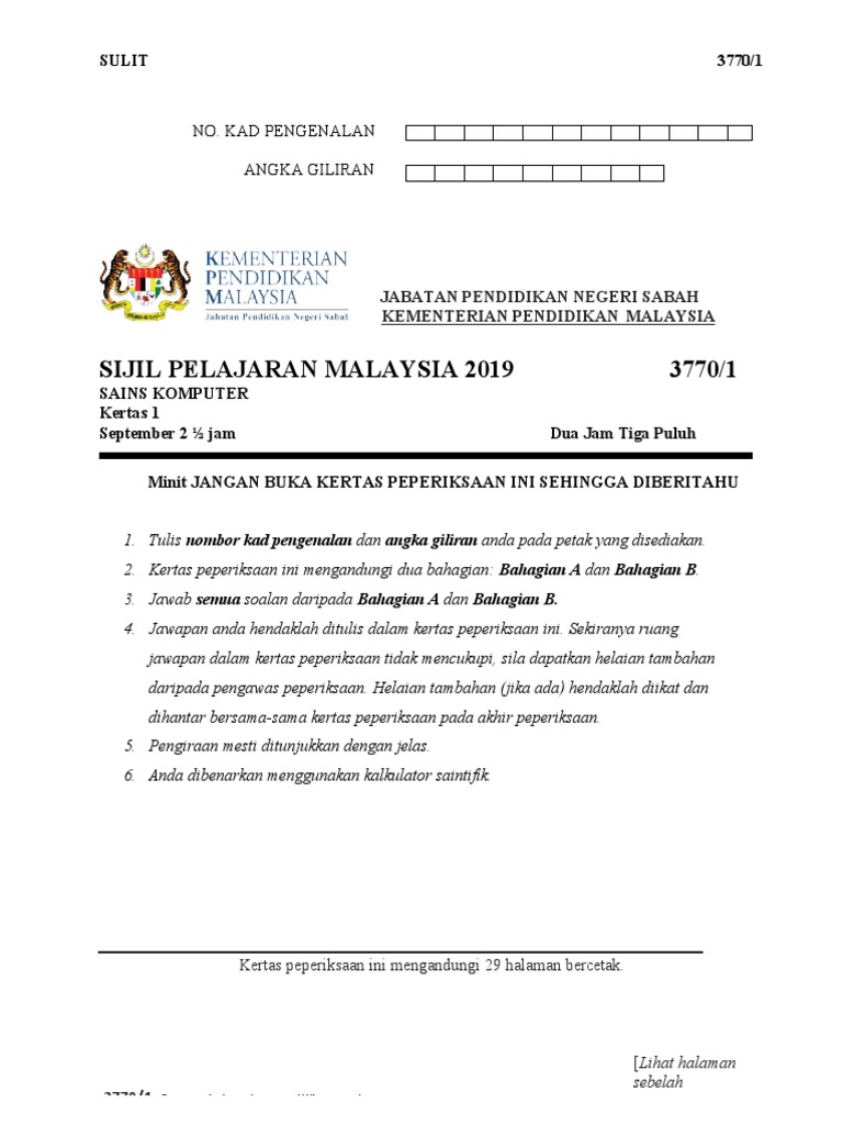 29 Sains Komputer Trial SPM JPN Sabah 2019 (SECOND EDIT) | PDF