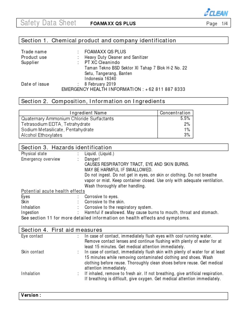 MSDS (16) Foamaxx QS Plus | PDF | Waste | Water