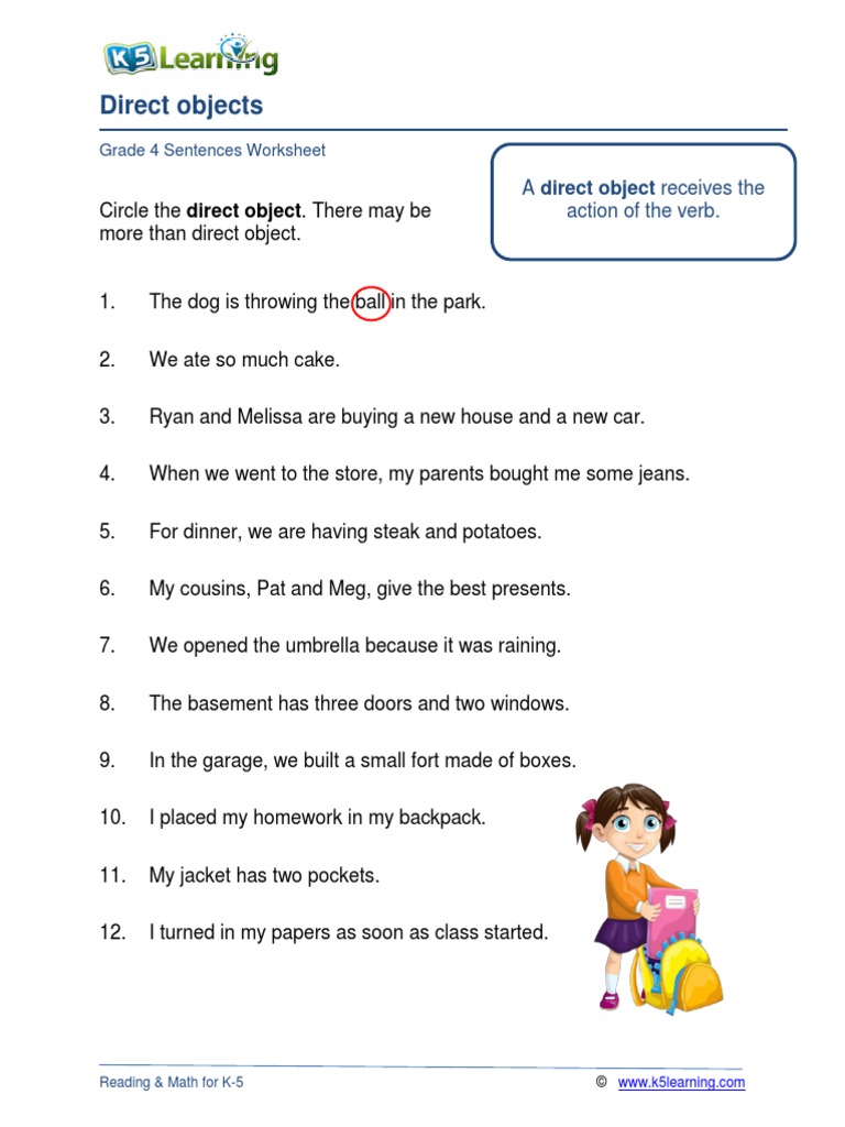 Grade 4 Direct Object Worksheet | PDF