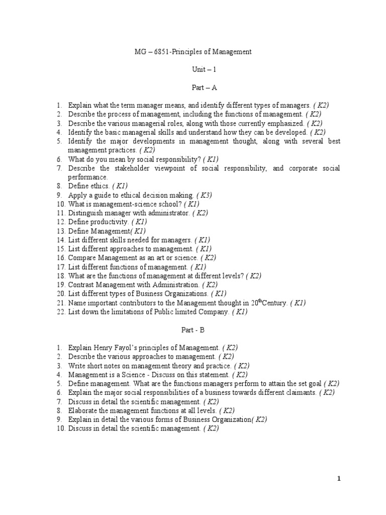 MG 8591 - Question Bank With K Level-1 | PDF | Leadership | Motivational
