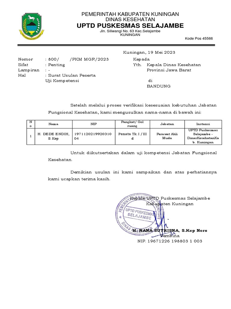 Usulan Uji Kompetensi Kesehatan | PDF