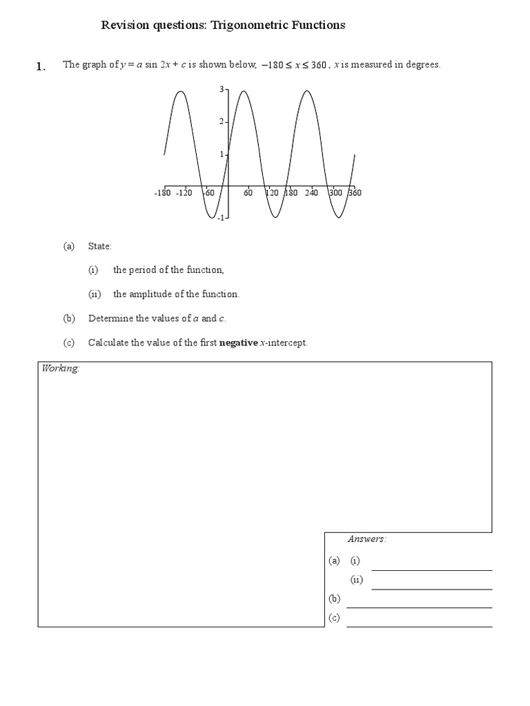 Trigonometric Functions Revision | PDF | Function (Mathematics ...