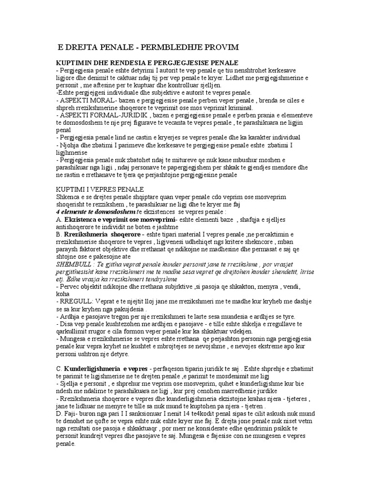 E DREJTA PENALE (Pjesa e Pergjithshme) Permbledhje Provimi Sem 1 | PDF