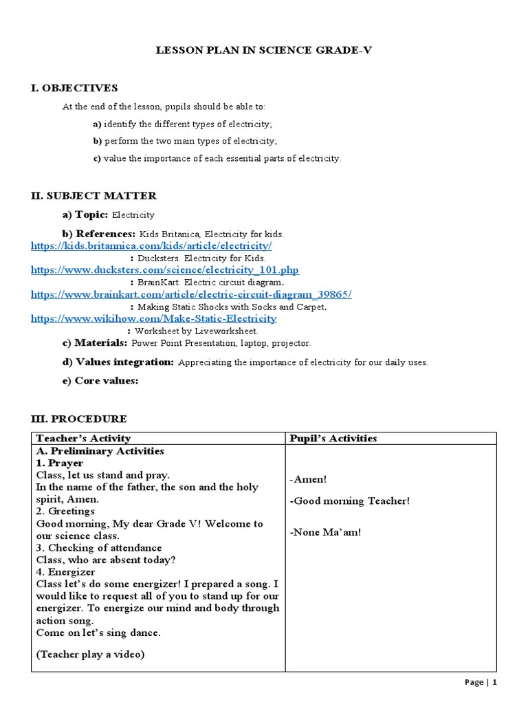 LESSON PLAN in Scienc GRADE-5 | PDF | Superconductivity | Electricity