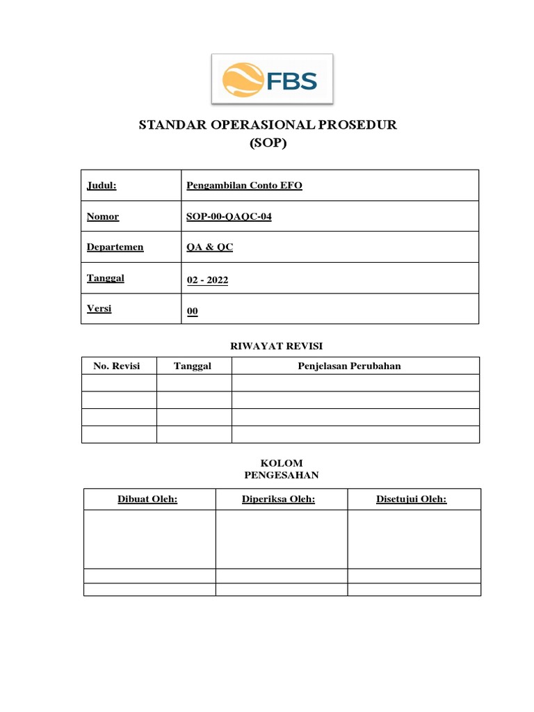 SOP-QAQC-Pengambilan Conto EFO | PDF