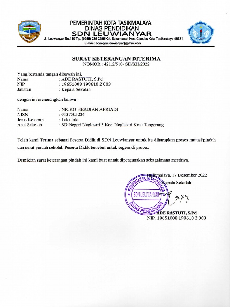 Surat Ket. Diterima | PDF