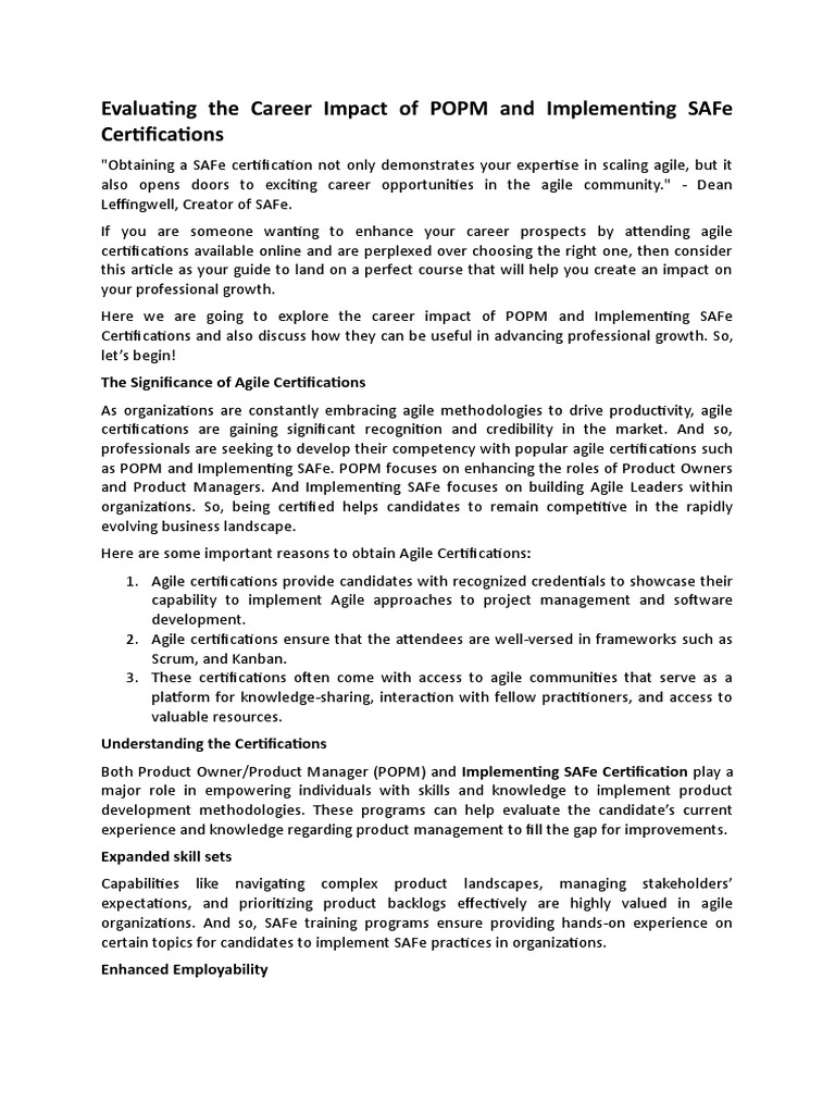 POPM and Implementing SAFe Certifications | PDF | Agile Software Development | Scrum (Software ...
