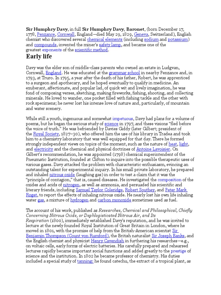 Sir Humphry Davy | PDF | Nitrous Oxide | Nature