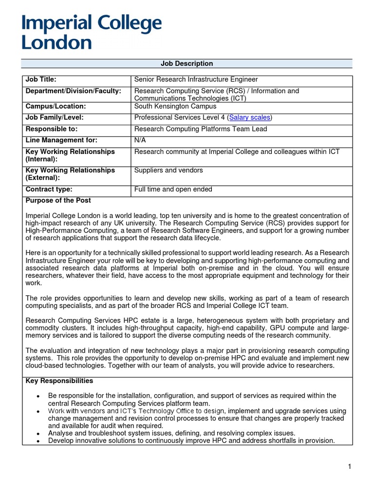 JD - Senior Research Infrastructure Engineer | PDF | Computing | Cloud Computing