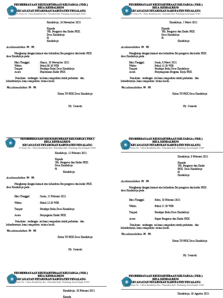 Surat Undangan Rapat PKK | PDF
