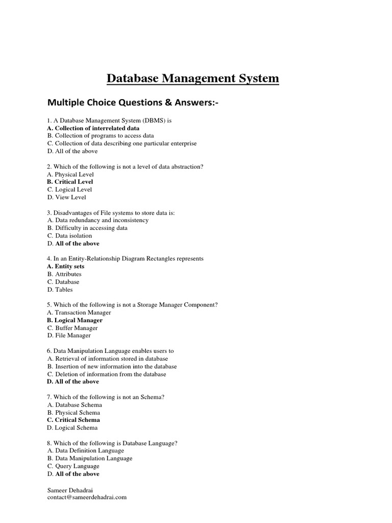 DBT MCQs # 2 | PDF | Databases | Relational Model