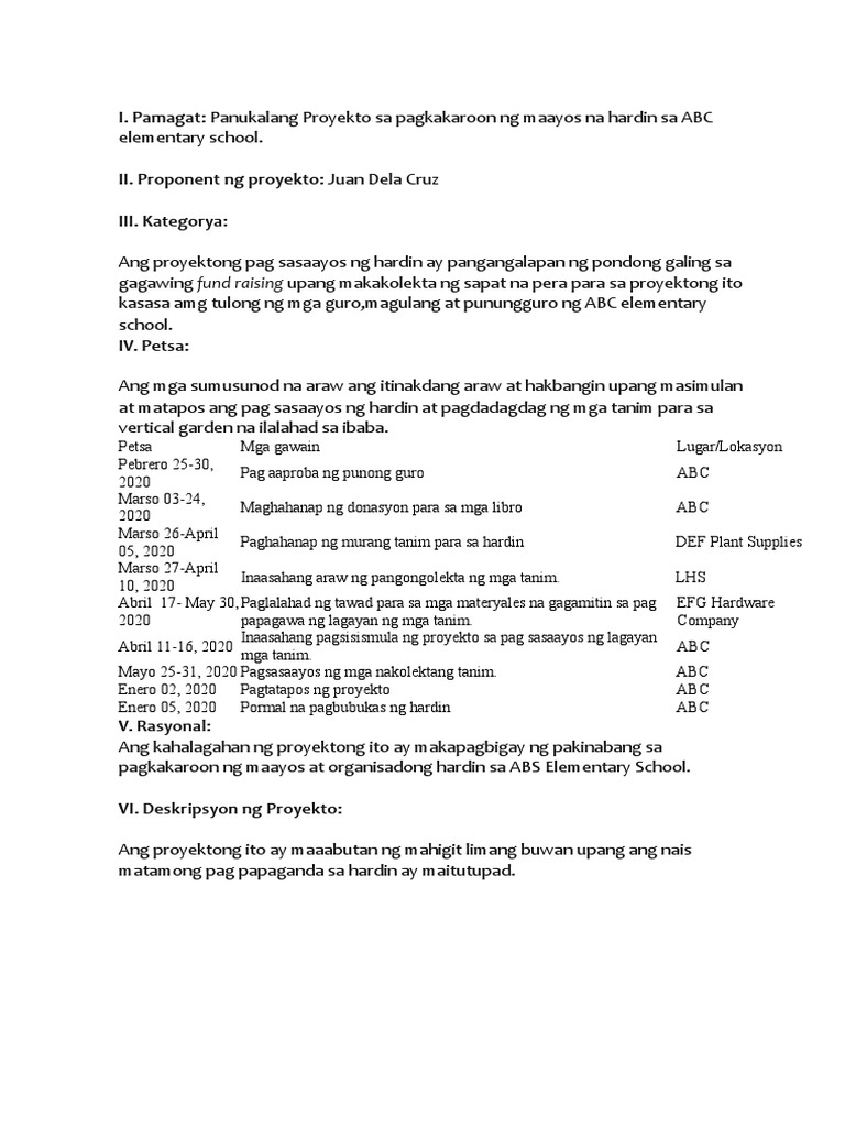 Halimbawa NG Panukalang Proyekto | PDF
