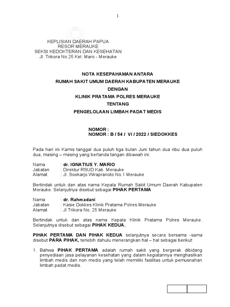MOU LIMBAH PADAT - RSUD | PDF