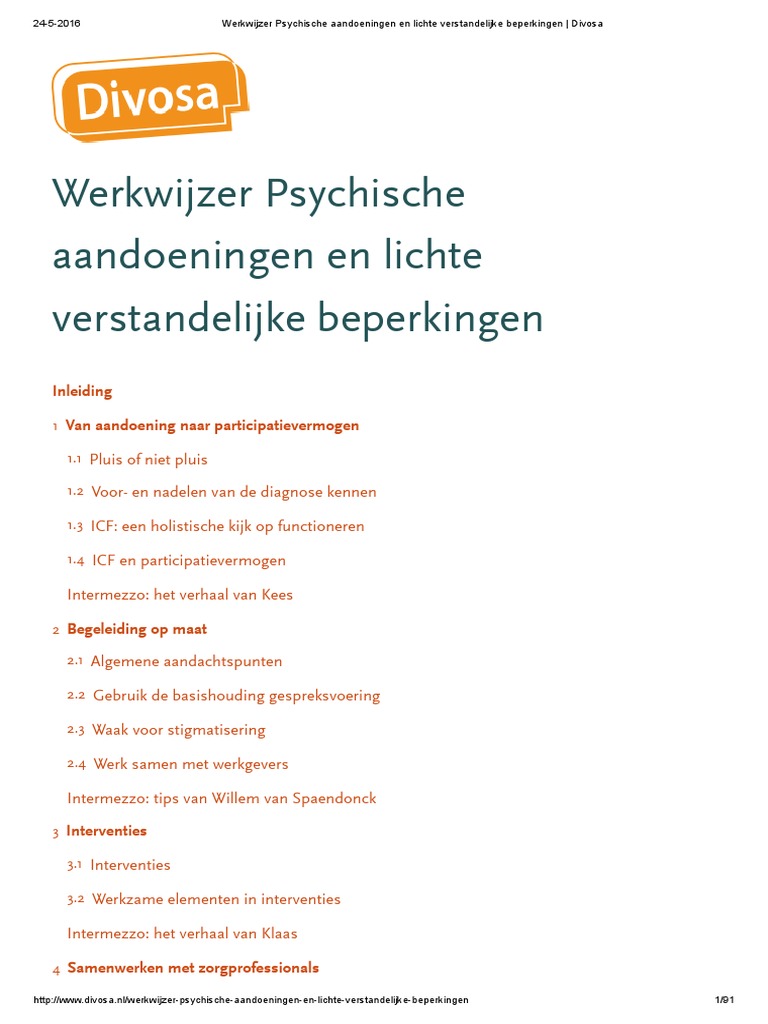 Werkwijzer Psychische Aandoeningen en Lichte Verstandelijke Beperkingen in Dutch | PDF