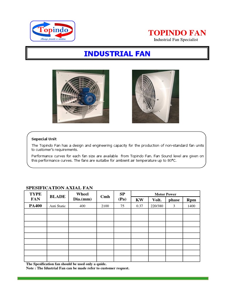 Topindo Industrial Axial Fan Specs | PDF | Home & Garden | Computers