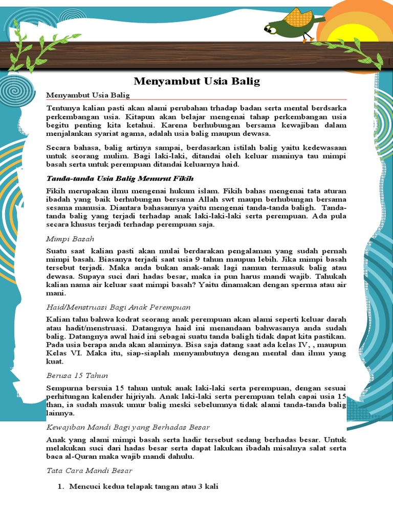 Tanda dan Usia Baligh Anak Laki-Laki dan Perempuan | PDF | Pengembangan ...