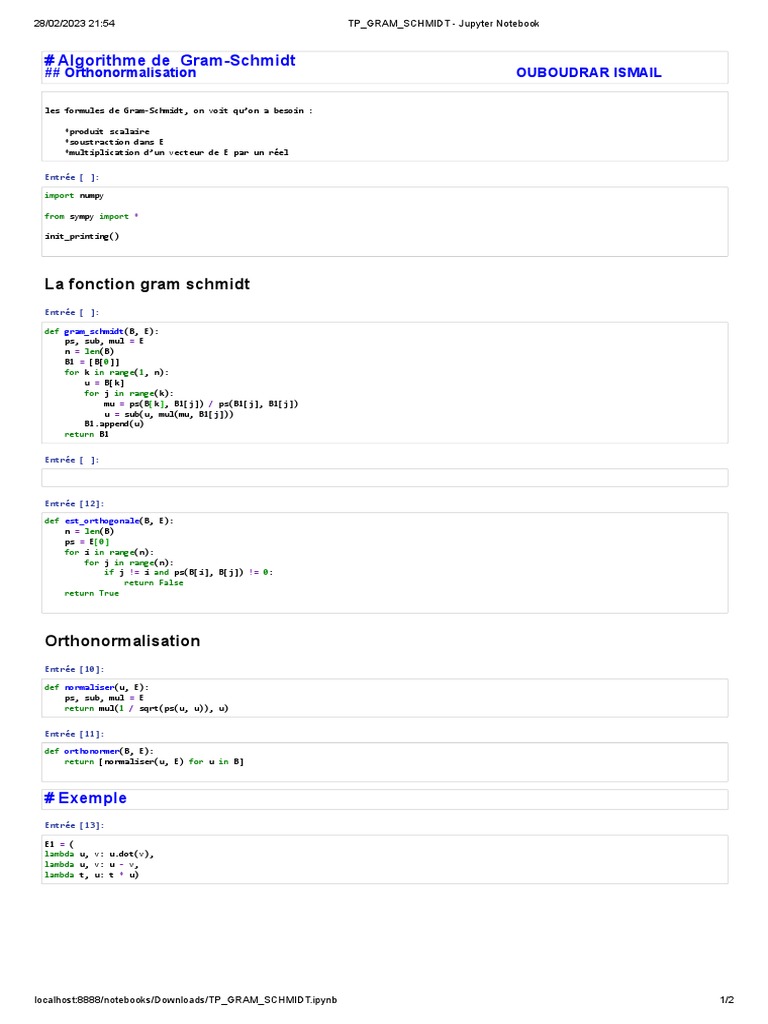 Algorithme de Gram-Schmidt en Python | PDF | Algèbre | Concepts ...