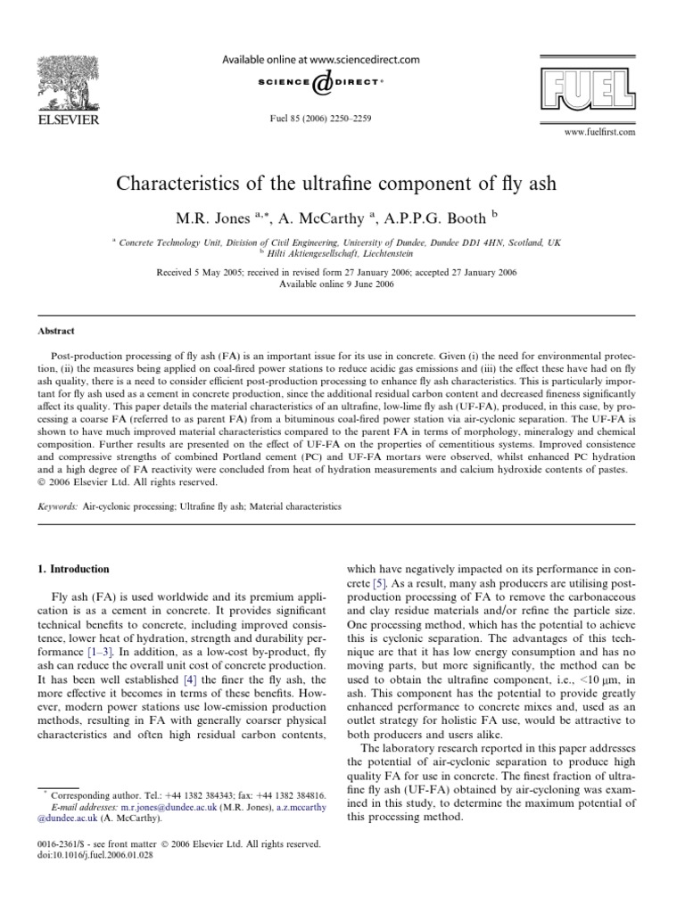 Jones 2006, Characteristics of Ultrafine Component of Fly Ash | PDF ...