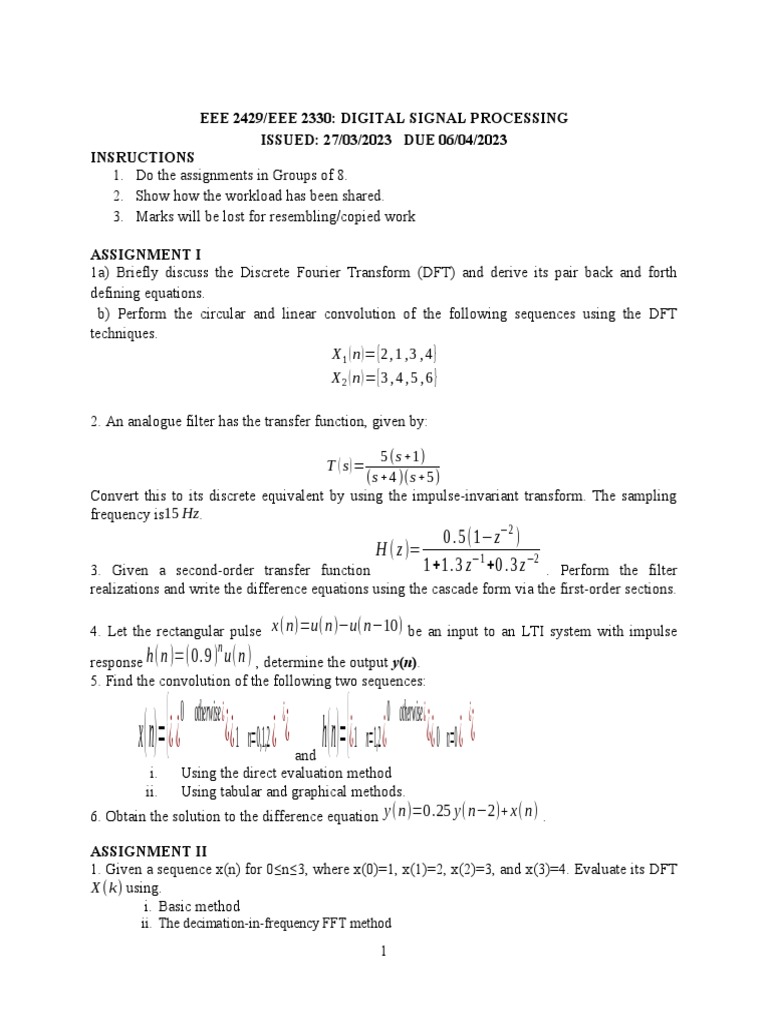 Eee 2429&eee2330-Assignments 1&2 | PDF | Discrete Fourier Transform | Mathematical Objects