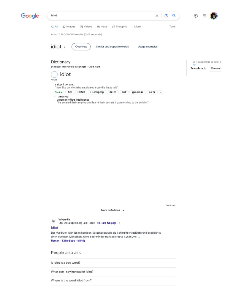 "Idiot Definition and Synonyms" | PDF | Linguistics | Cognitive Science