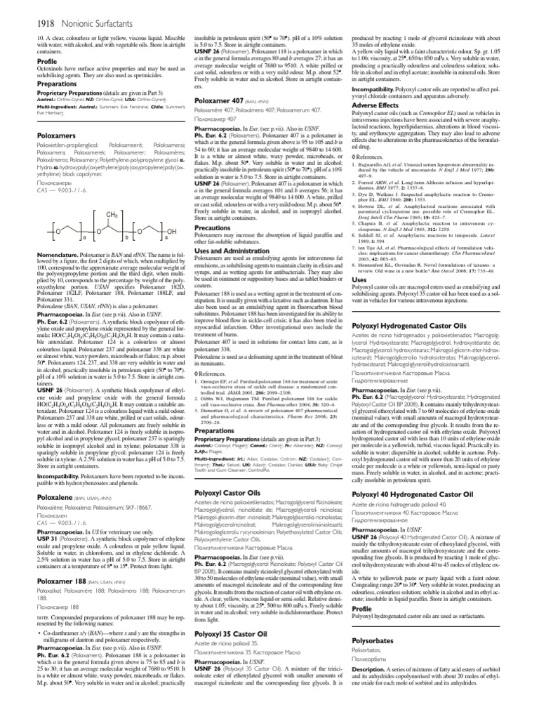 Poloxamers | PDF | Solubility | Ethanol