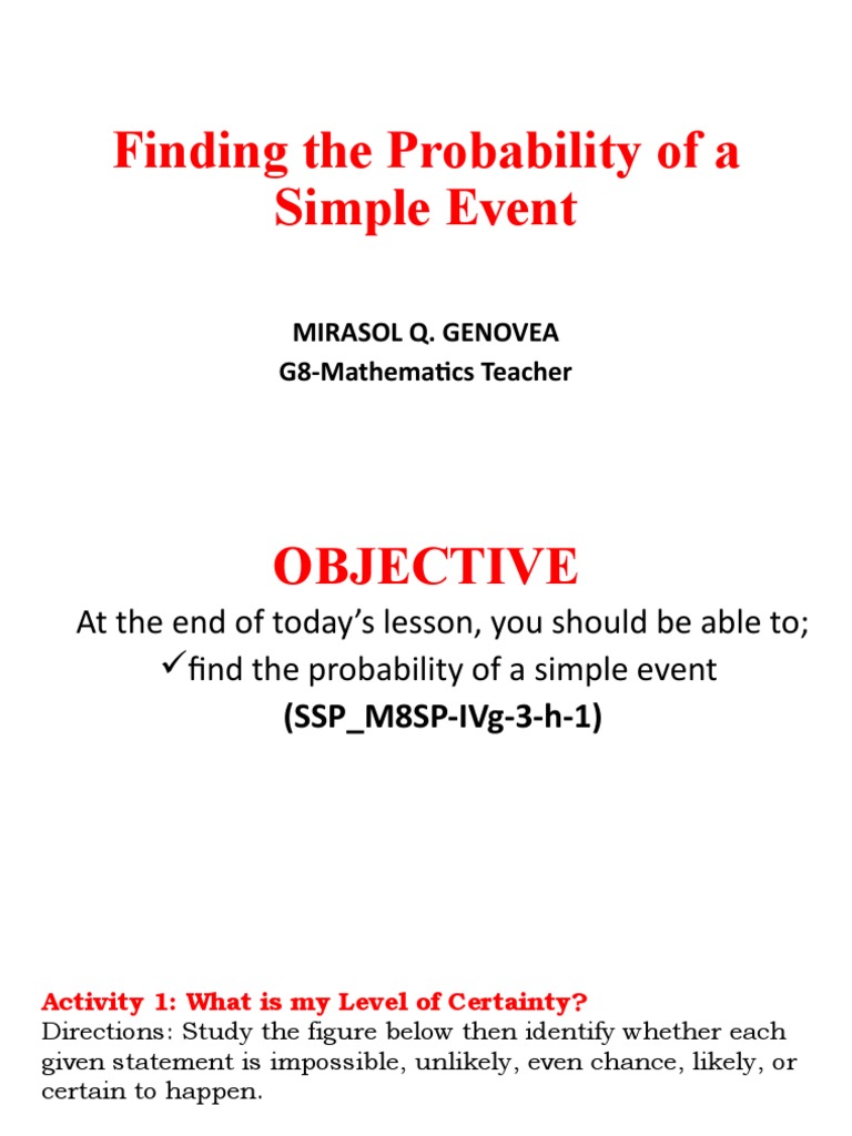Probability Basics for Grade 8 Students | PDF