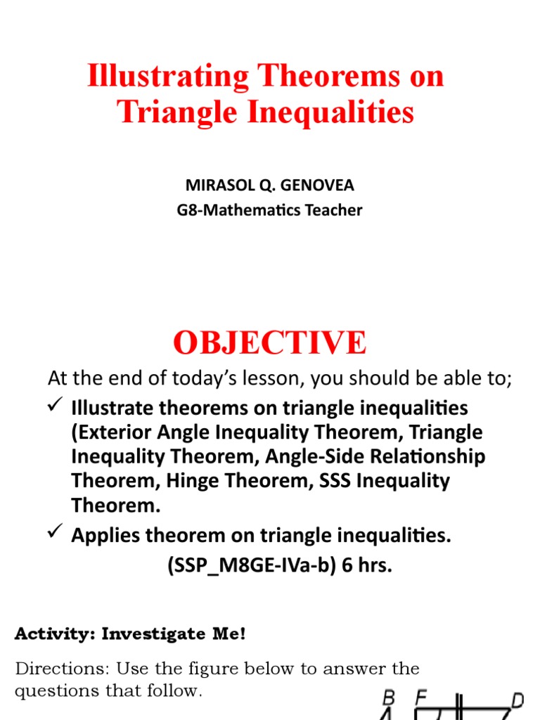 Lesson 1 Illustrates Theorems On Triangle Inequalities | PDF | Triangle ...