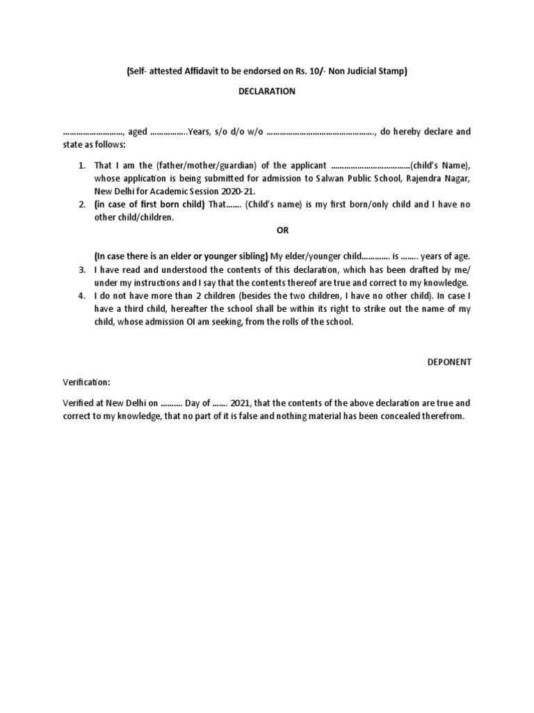 Affidavit for School Admission | PDF | Wellness