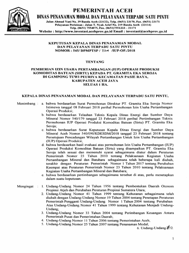 IZIN Produksi Galian-C GES 2018 | PDF