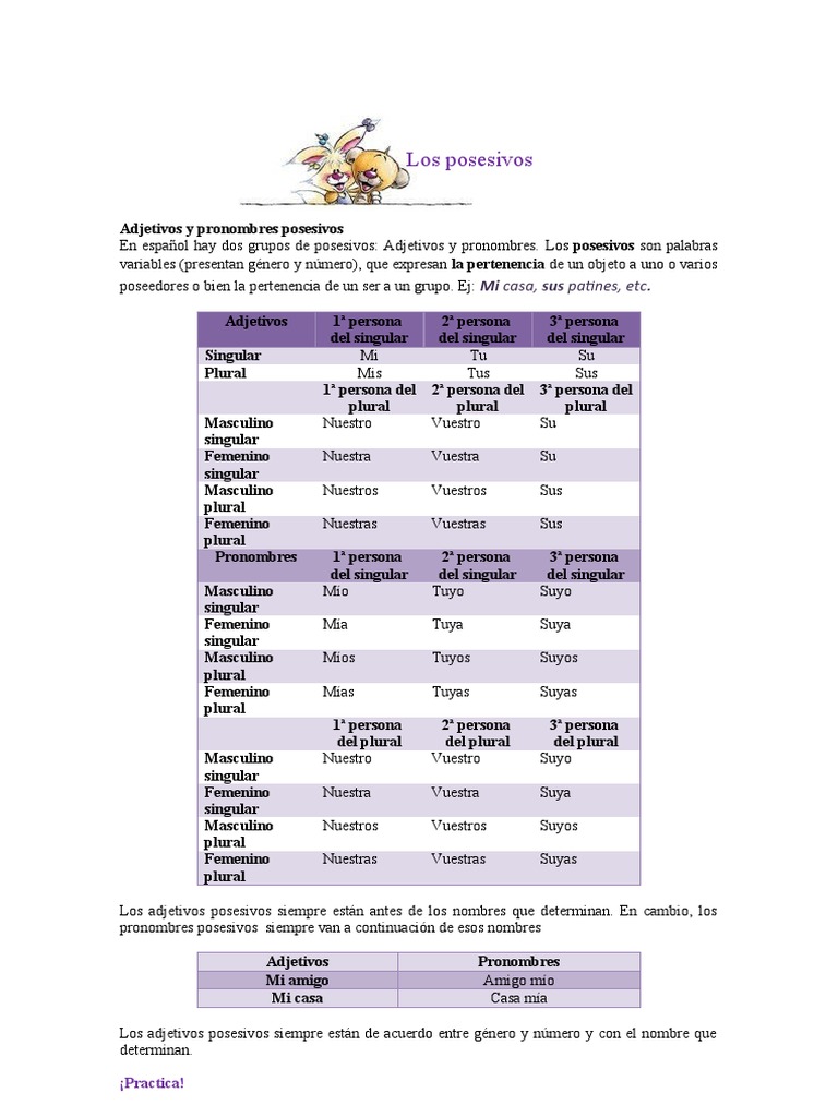 Posesivos | PDF | Adjetivo | Género gramatical