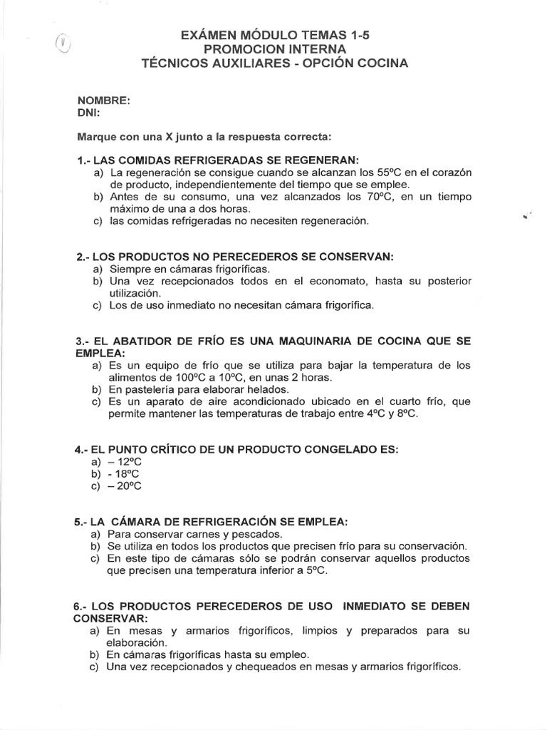 Examen Cocina | PDF | Huevo como alimento | Alimentos