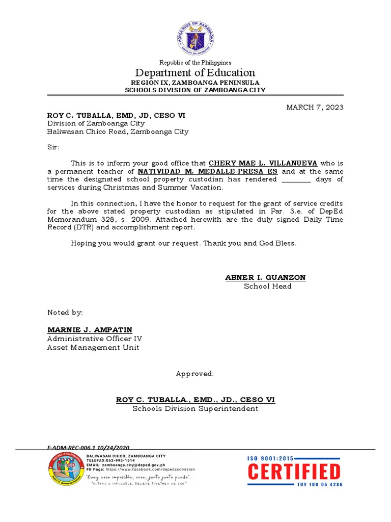 Request for Service Credits for Teacher | PDF