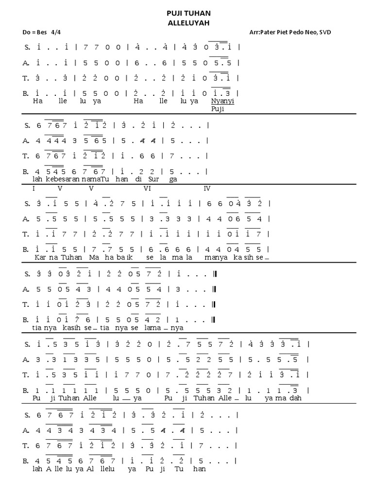 Puji Tuhan Alleluya - Piet Pedo Neo | PDF