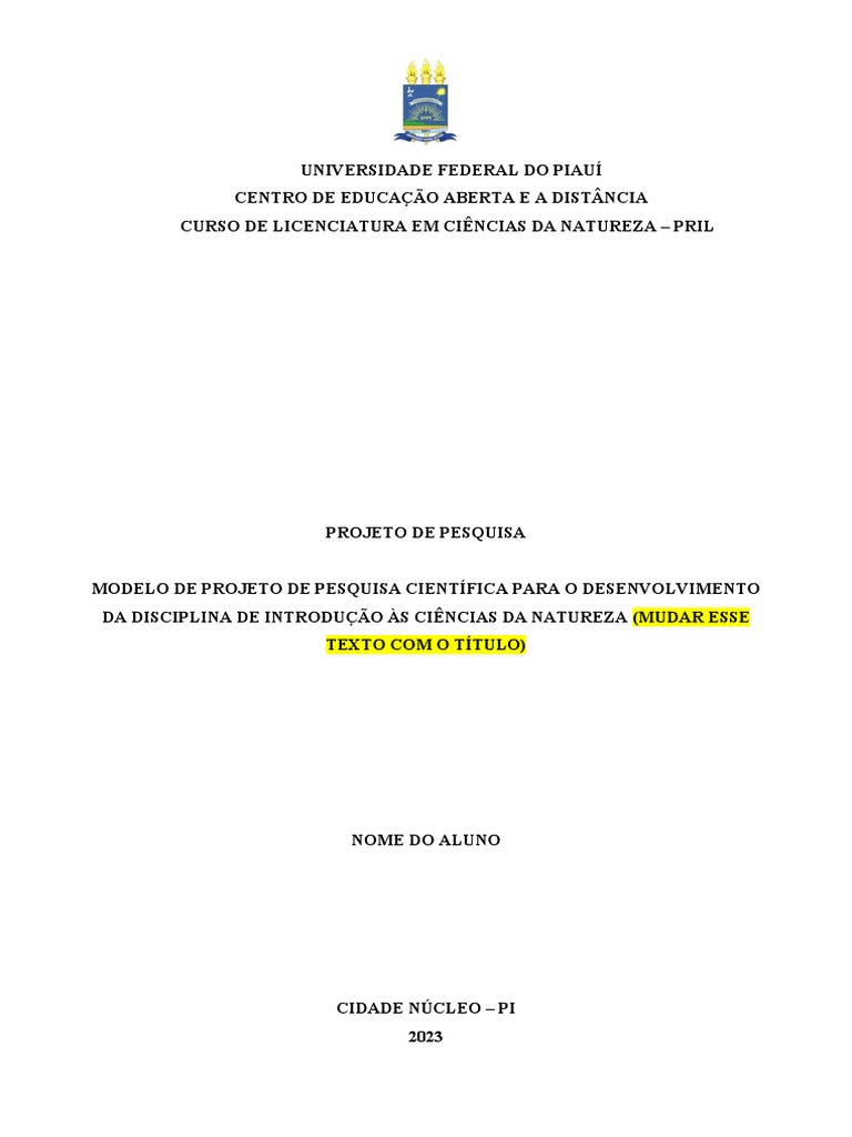 Modelo de Projeto de Pesquisa | PDF