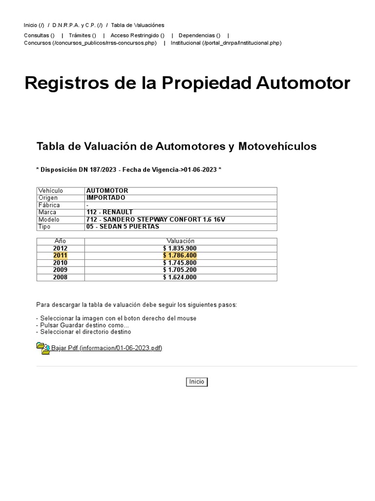 Dnrpa - Gov.ar Valuacion Cons Valuacion - PHP Historial No | PDF
