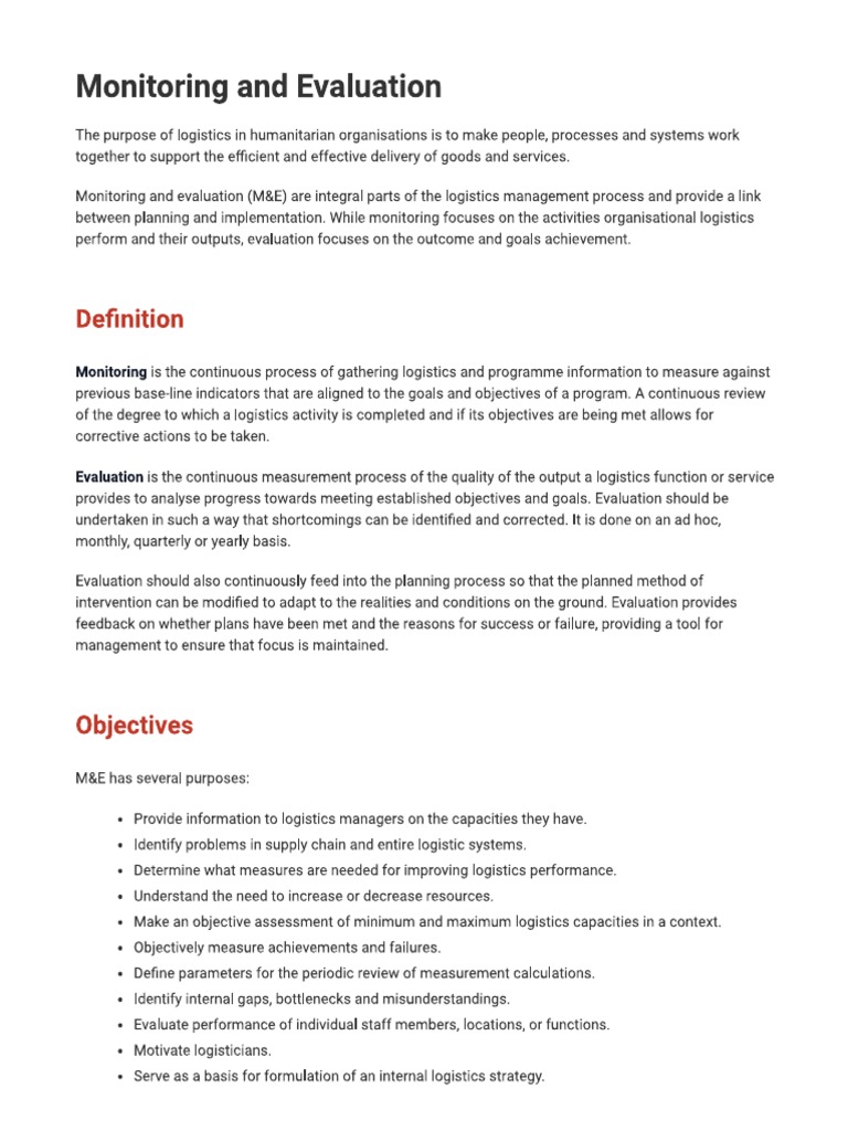 Logistics Monitoring Evaluation | PDF